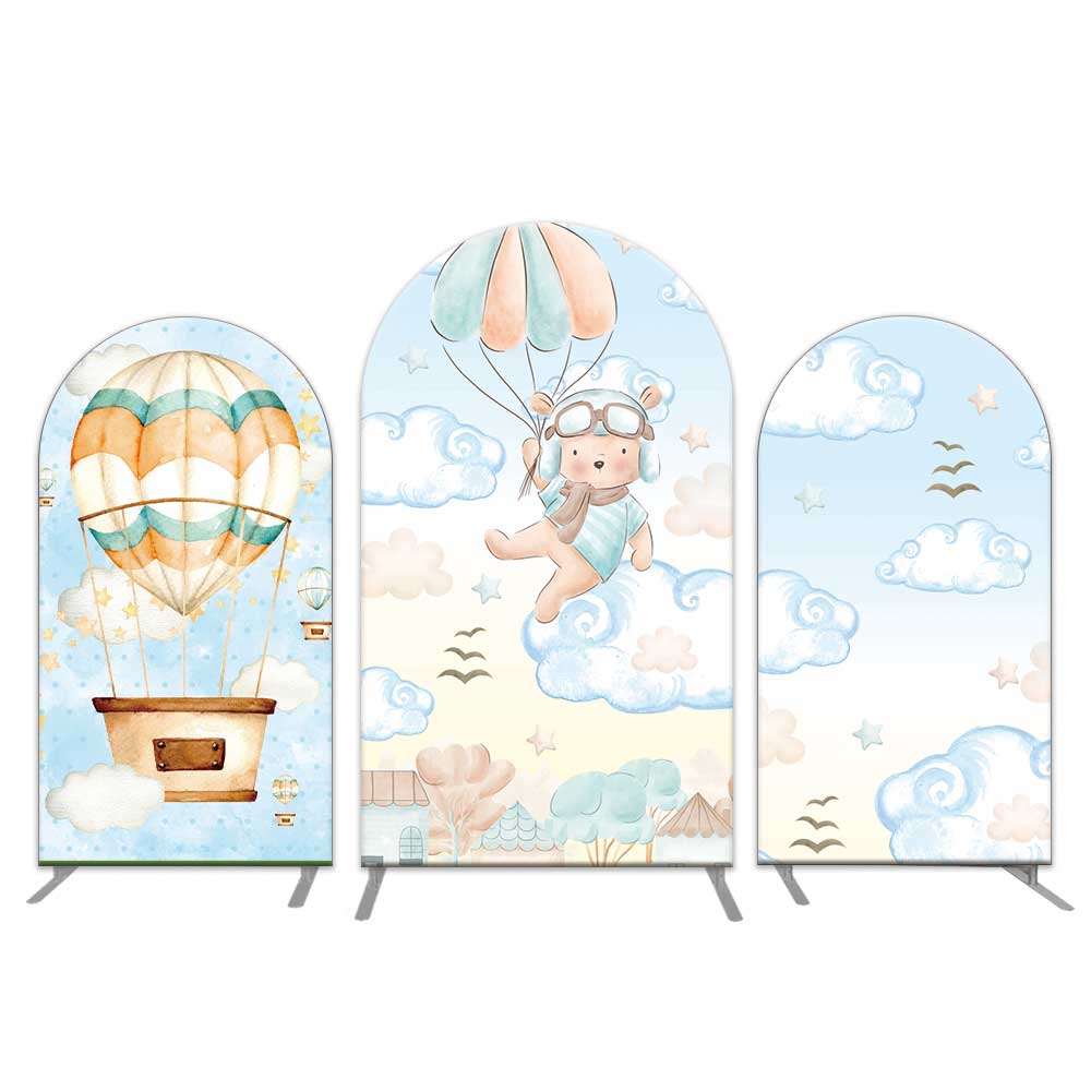 Baby Blue Hot Air Balloon and Teddy Bear Chiara Wall Arch Backdrop Cov ...